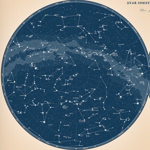 CELESTIAL PLANISPHERE | Constellations Chart Print | Celestial Decor ...