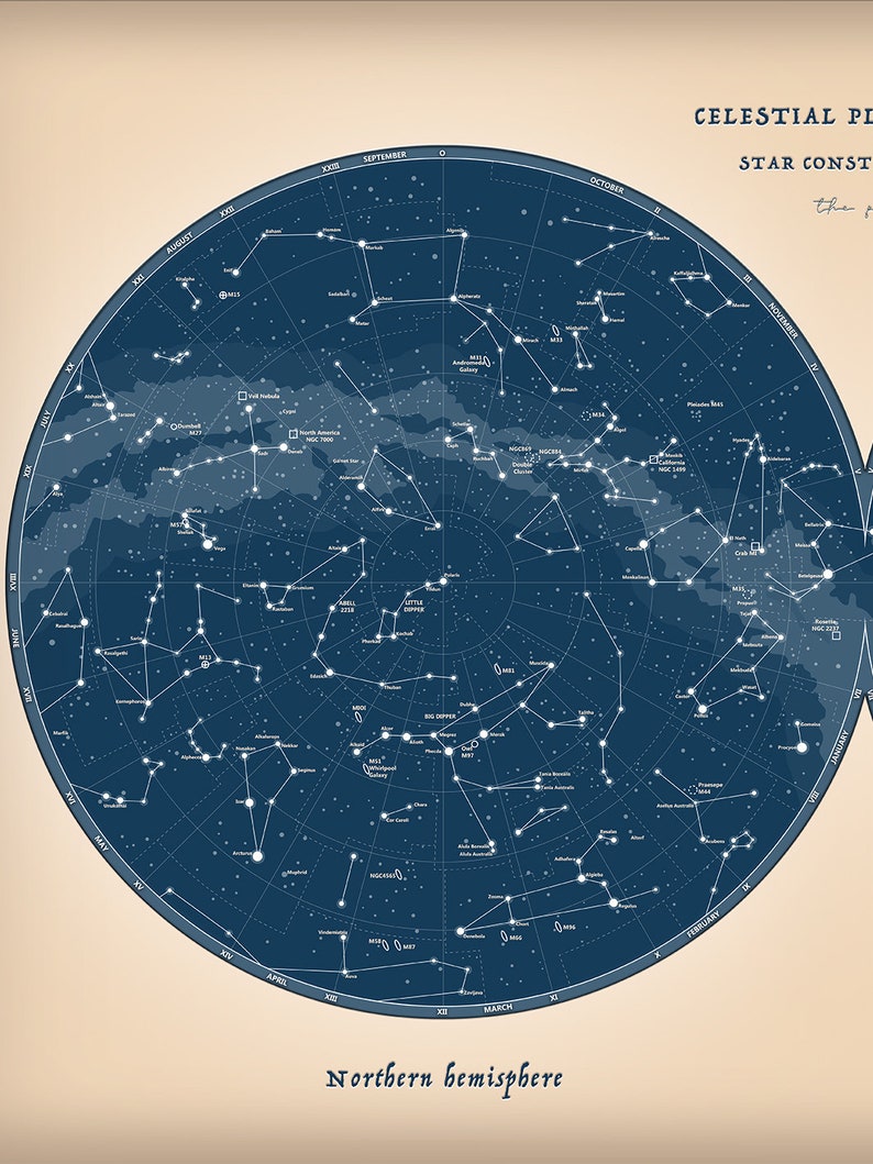 CELESTIAL PLANISPHERE | Constellations Chart Print | Celestial Decor ...