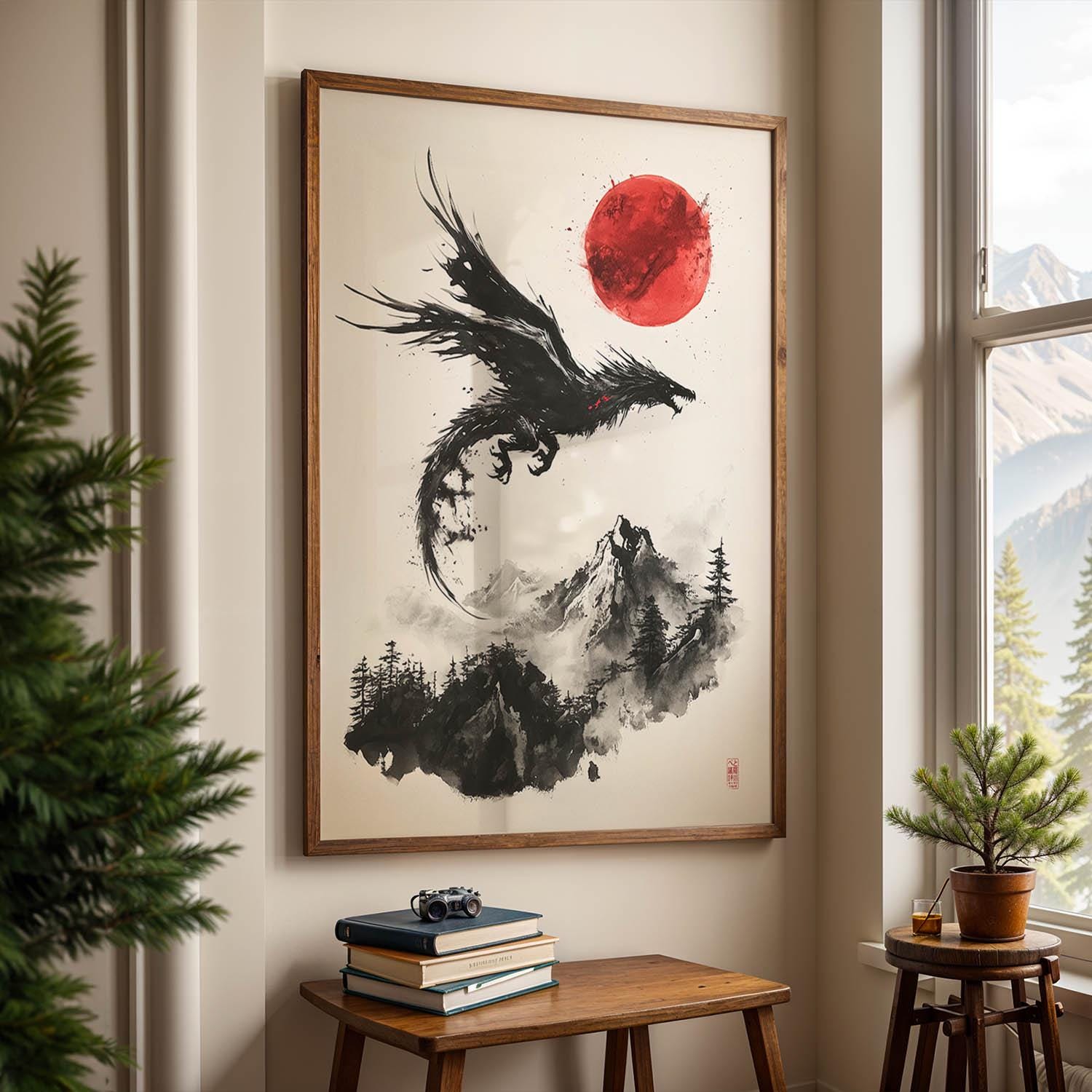 Dragon and Sun Poster | Japanese Dragon Poster | Sumi-e Print | Art ...