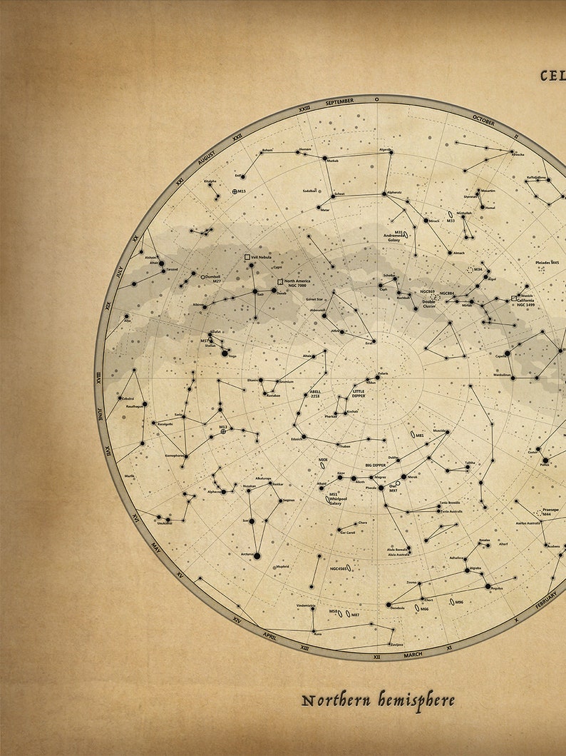 CELESTIAL PLANISPHERE - Davinci, Northern and Southern Hemisphere ...