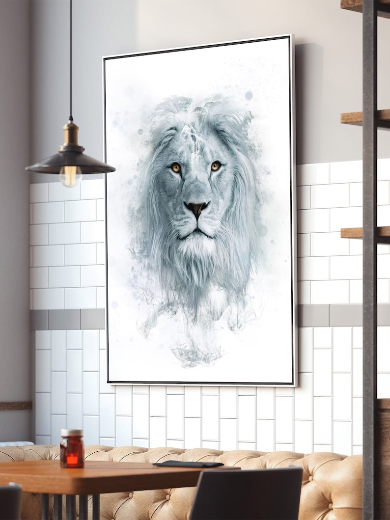Lion in Snow / White Lion in Wildness,animals Print, Snow Animals, Room ...