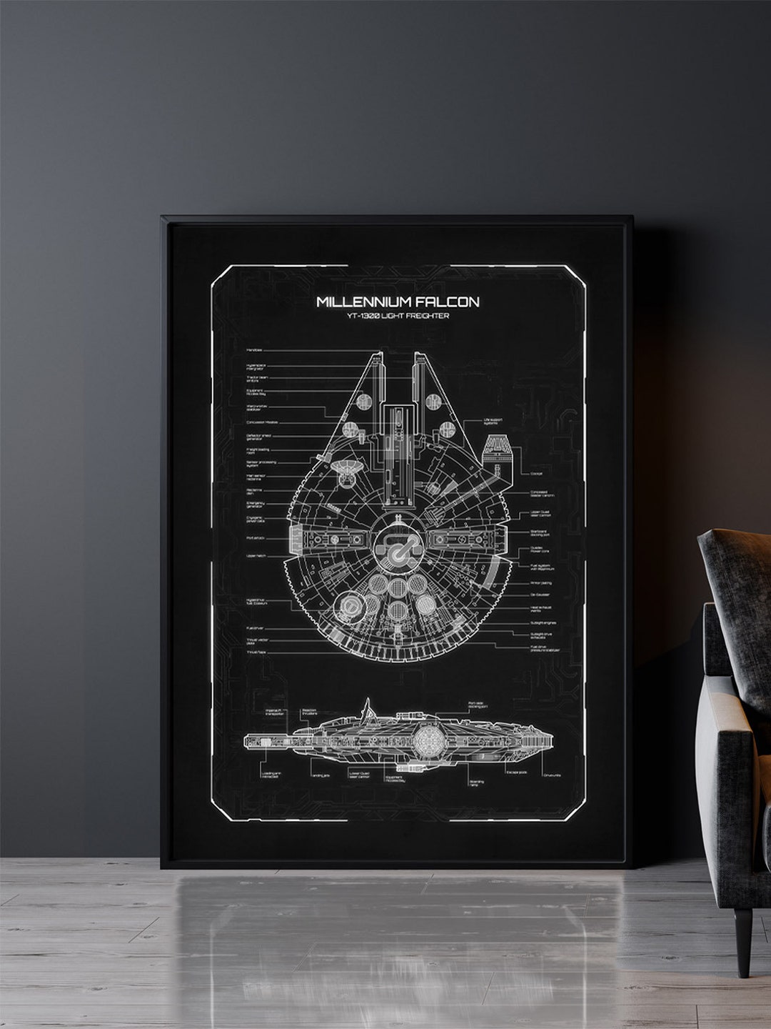 Star Wars Millenium Falcon Poster, Movie Disney Poster Print, Wall ...