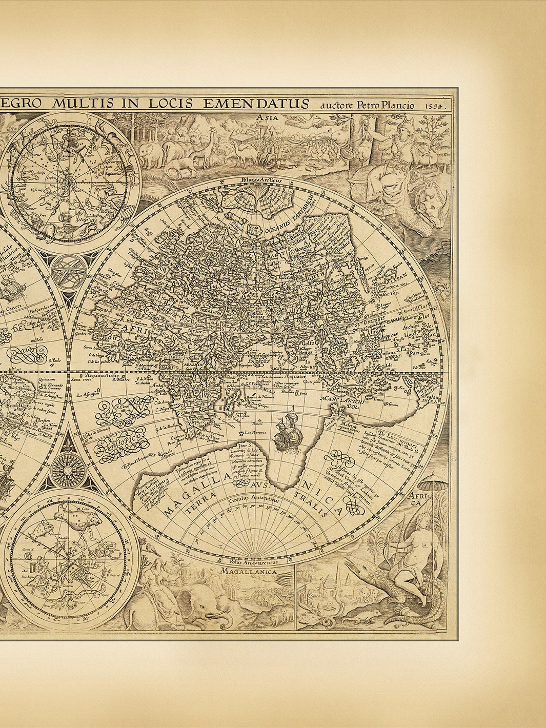 World Map Orbis Terra 1594, With Constellation Astronomy Chart ...
