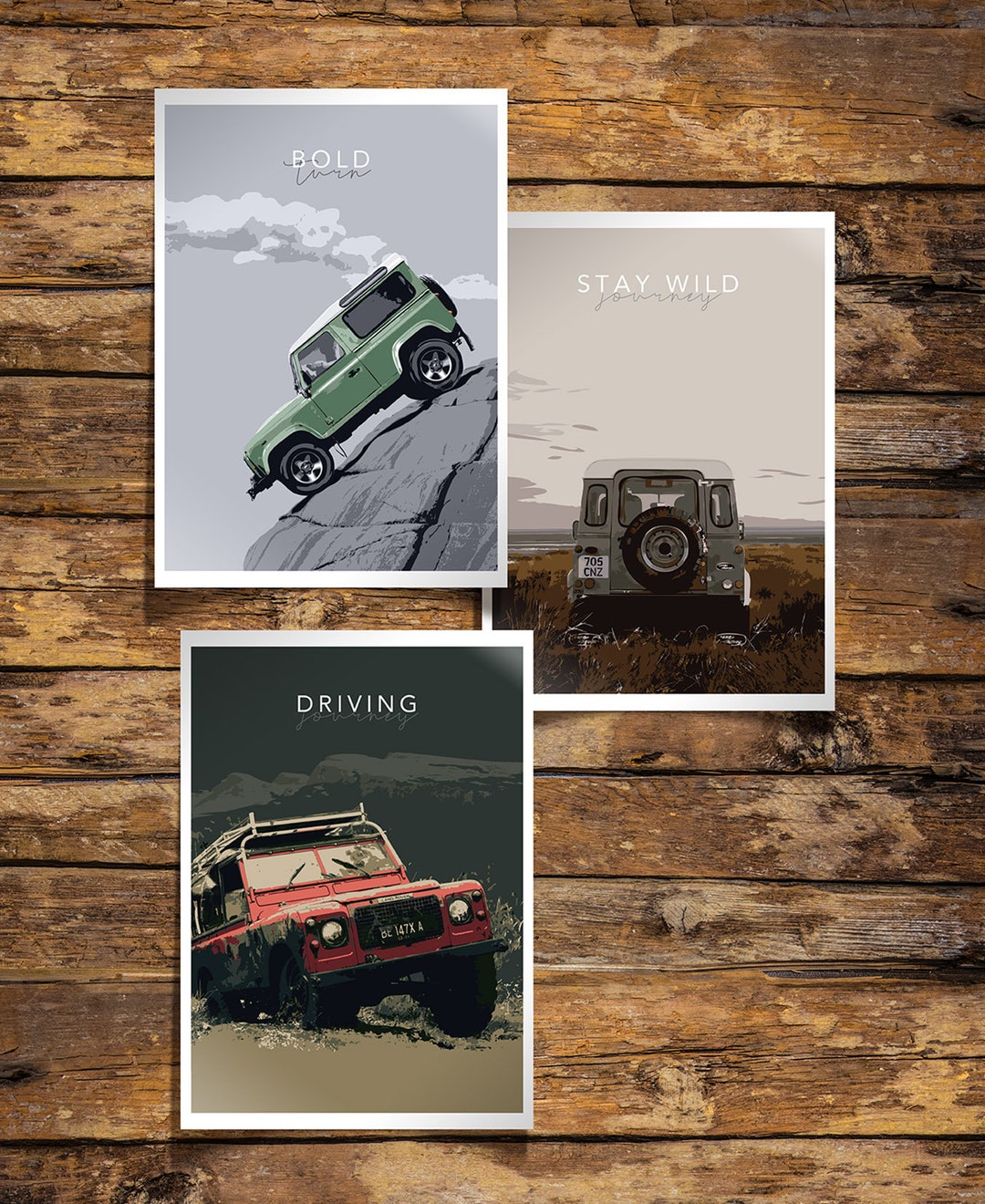 Land Rover DEFENDER, Set of 3 Art Prints, Classic SUV, Defender Green ...