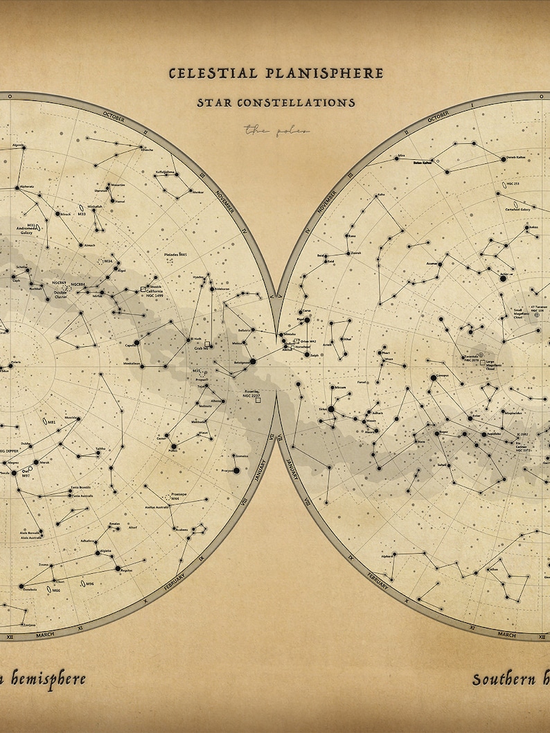 CELESTIAL PLANISPHERE Davinci, Northern and Southern Hemisphere ...