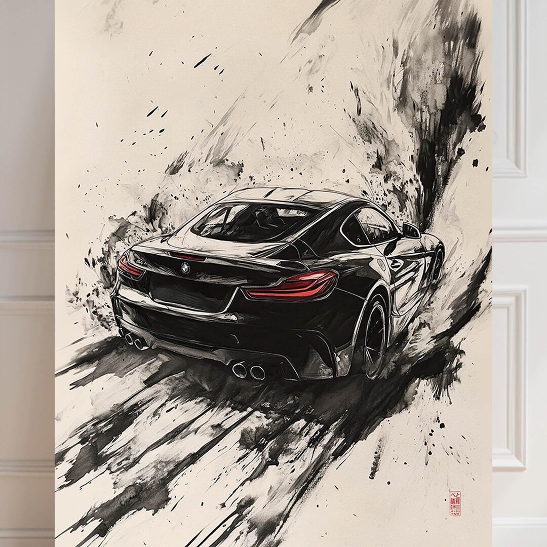 BMW M4 Print | Bmw M Schwartz GT Car | Sumi-e Print | 2-door Coupé ...