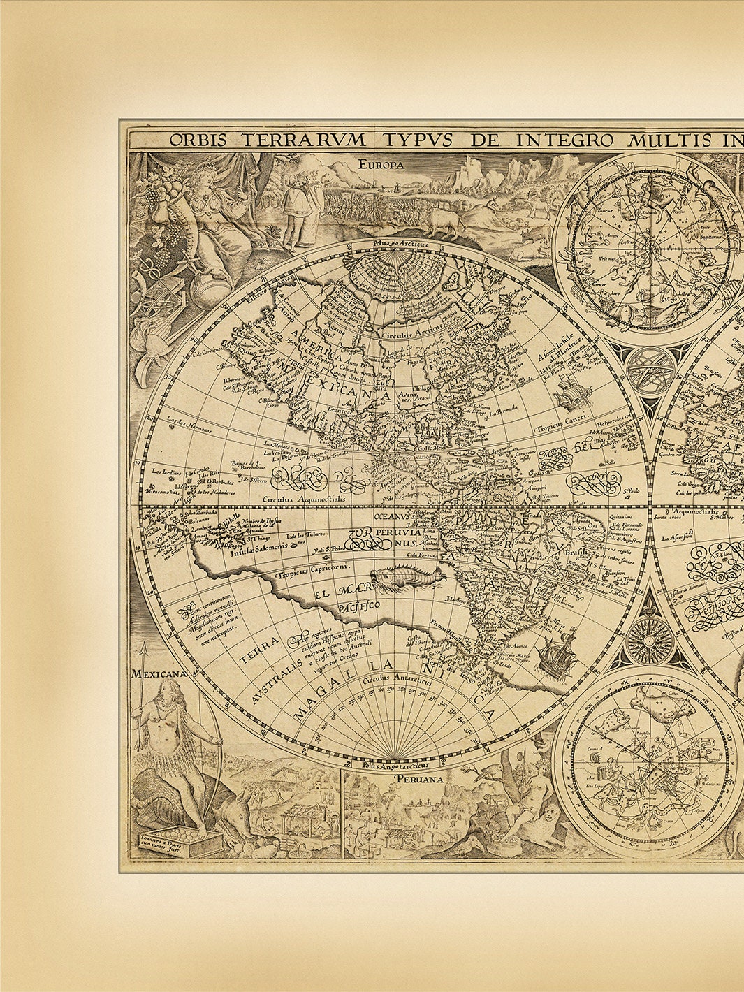 World Map Orbis Terra 1594, With Constellation Astronomy Chart ...
