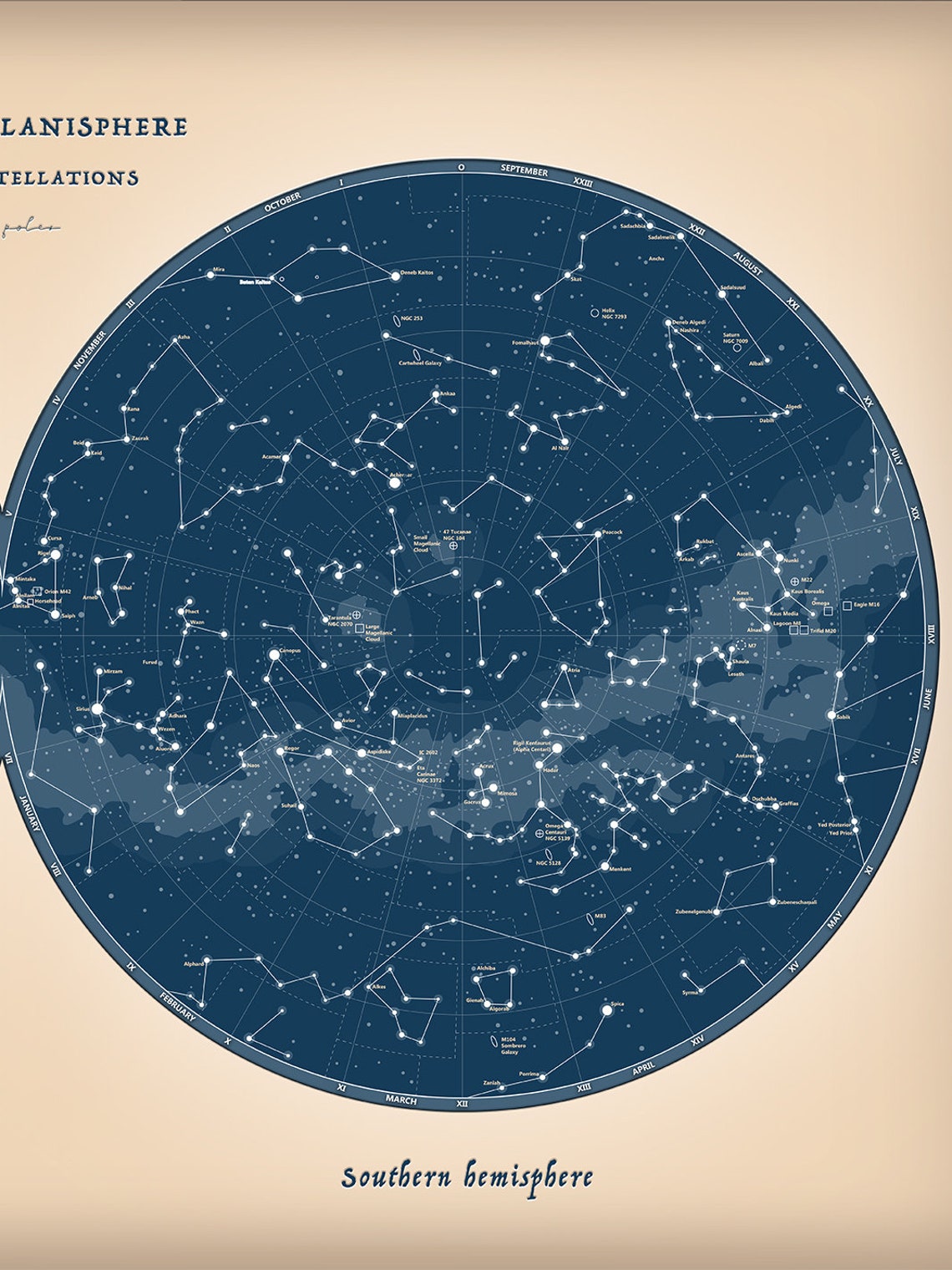 CELESTIAL PLANISPHERE Constellations Chart Print Celestial - Etsy