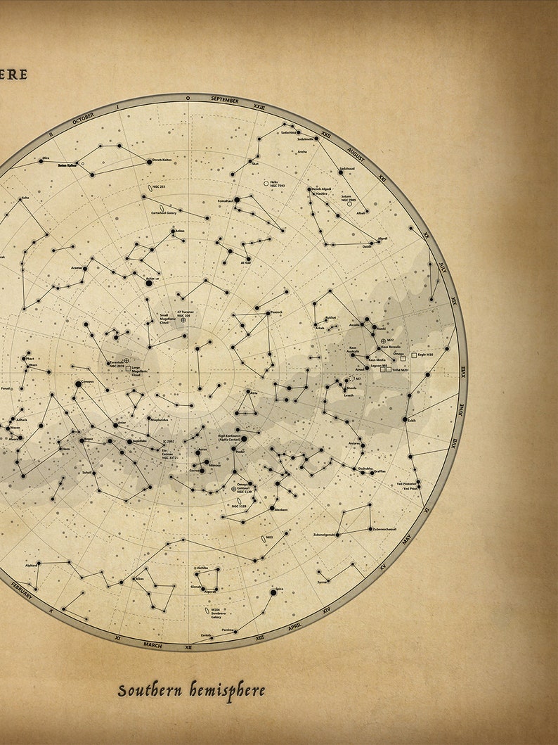 CELESTIAL PLANISPHERE - Davinci, Northern and Southern Hemisphere ...