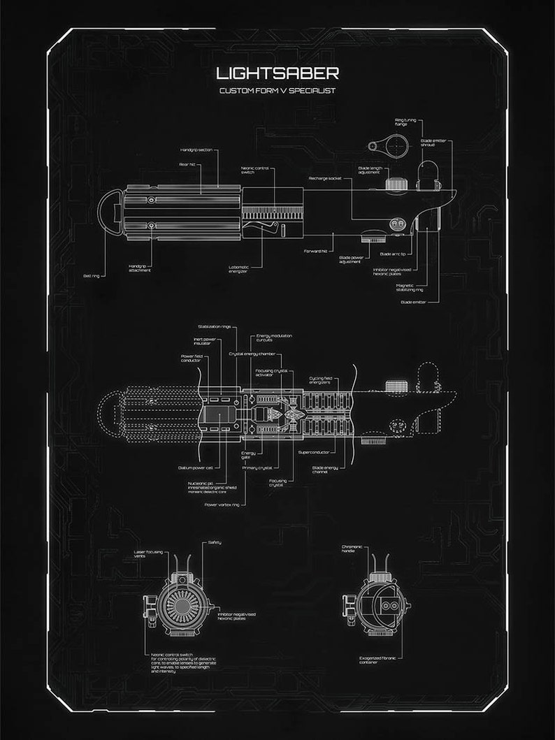 Lightsaber | Technical Blueprint of Lightsaber | Star Wars Wall Art ...