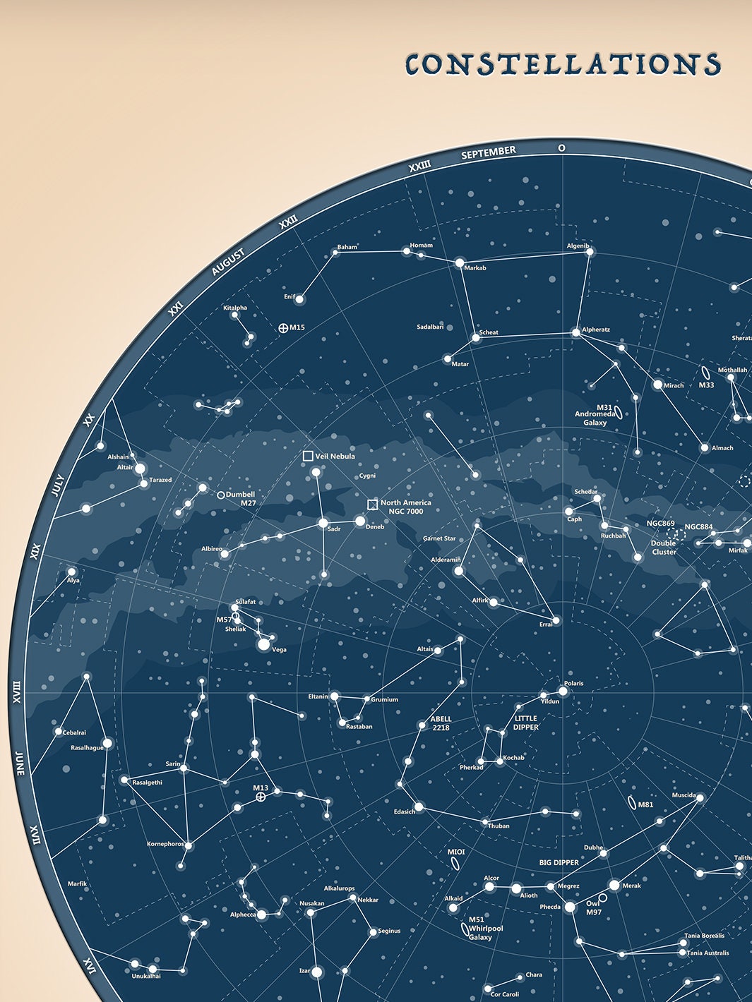 The Moon and Constellations Set / Northern and Southern hemisphere ...