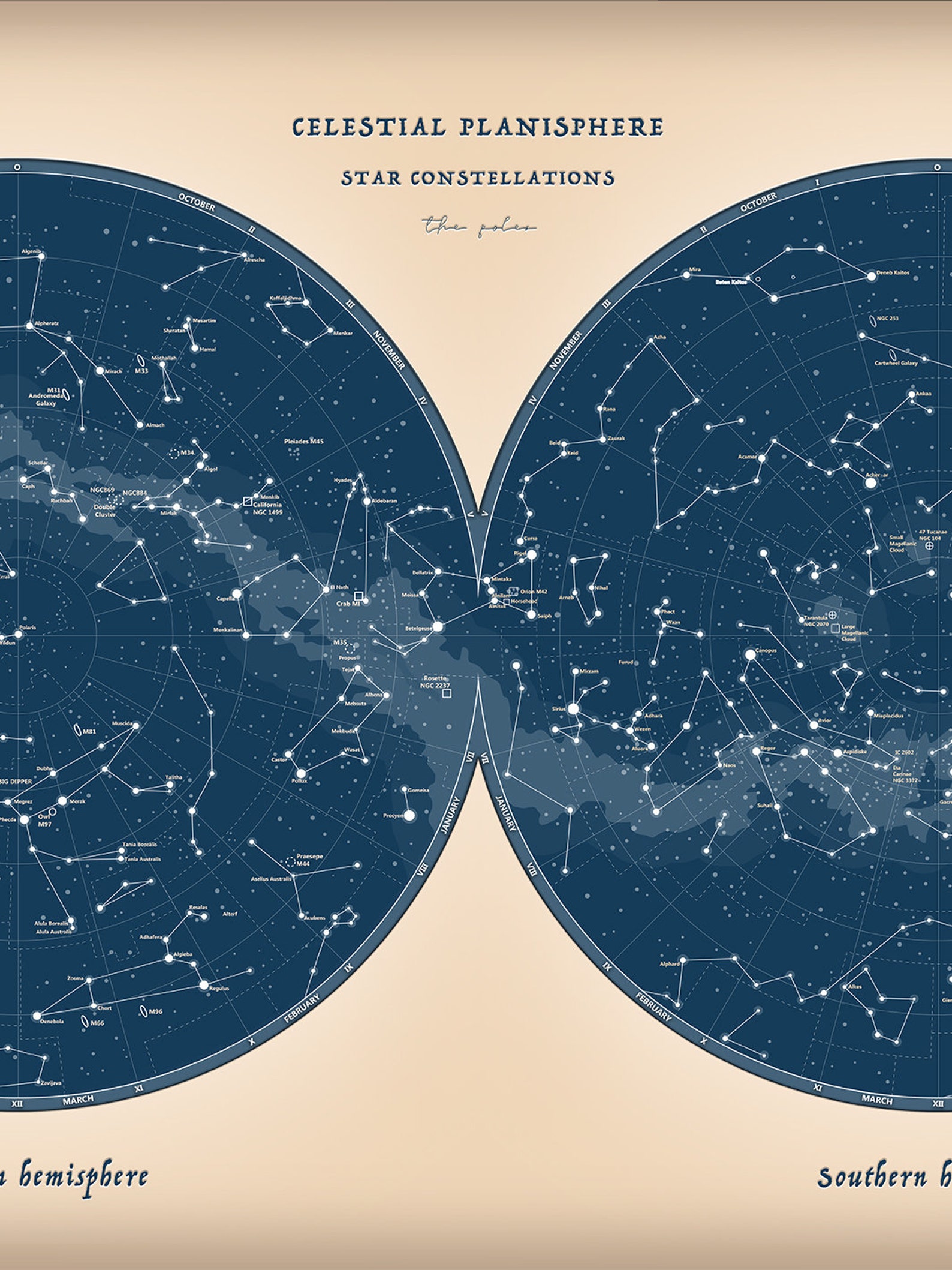 CELESTIAL PLANISPHERE | Constellations Chart Print | Celestial Decor ...