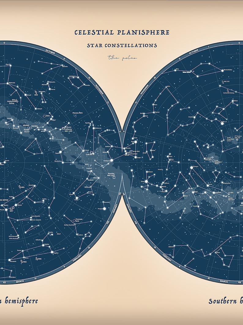 CELESTIAL PLANISPHERE Constellations Chart Print Celestial - Etsy
