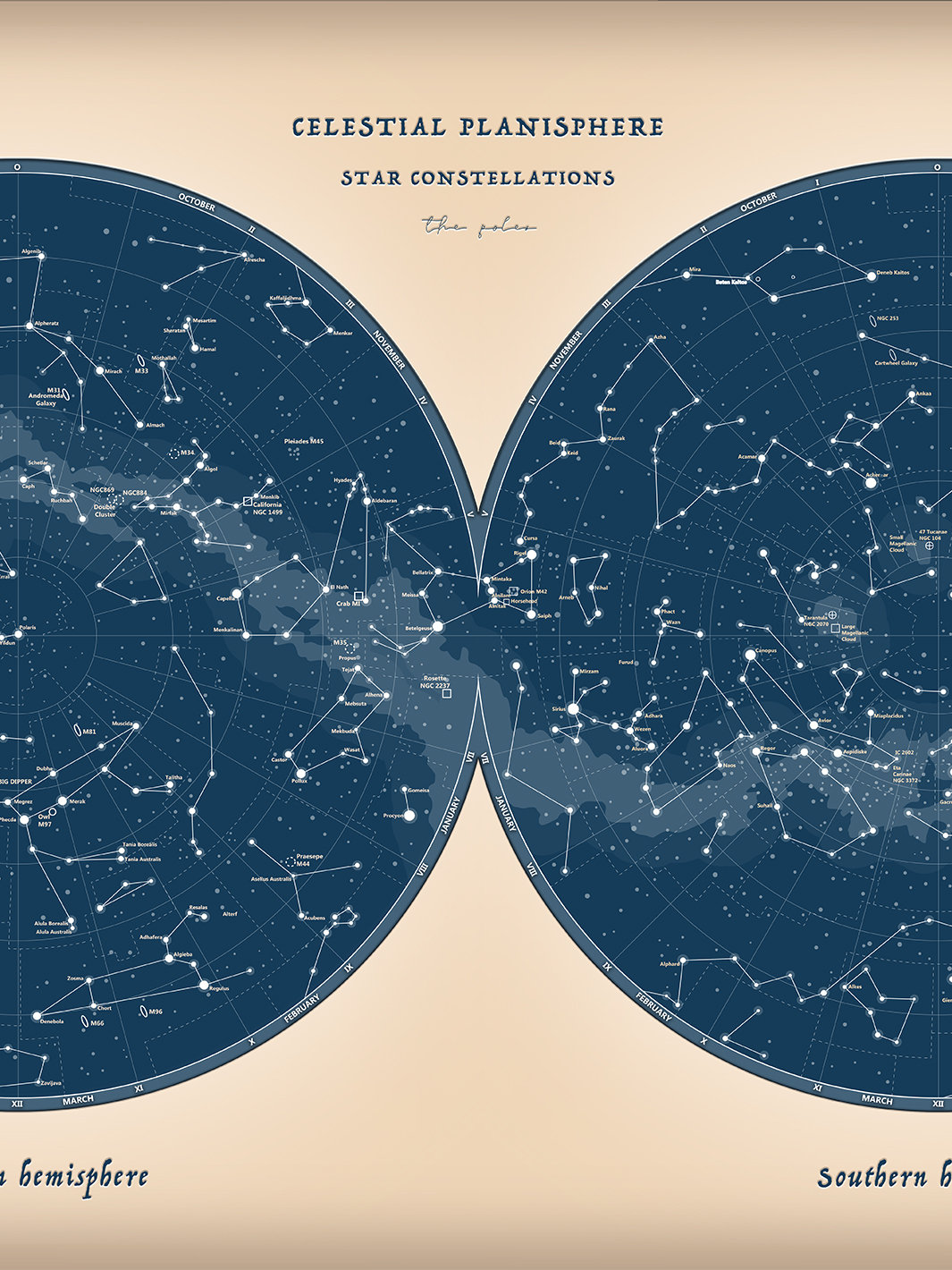 CELESTIAL PLANISPHERE | Constellations Chart Print | Celestial Decor ...