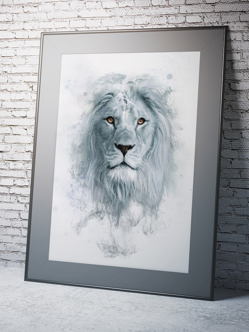 Lion in Snow / White Lion in Wildness,animals Print, Snow Animals, Room ...