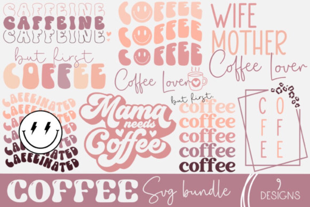Coffee Svg Bundle, Wavy Text Cut File - Etsy