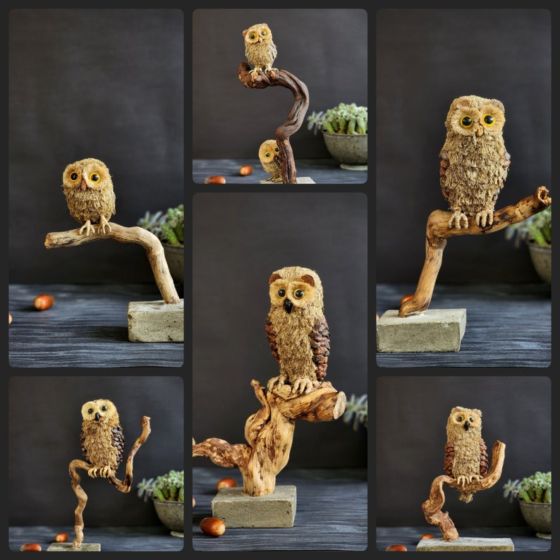 Handmade Aesthetic Owl Sculpture for Bookshelf or Desk Decoration ...