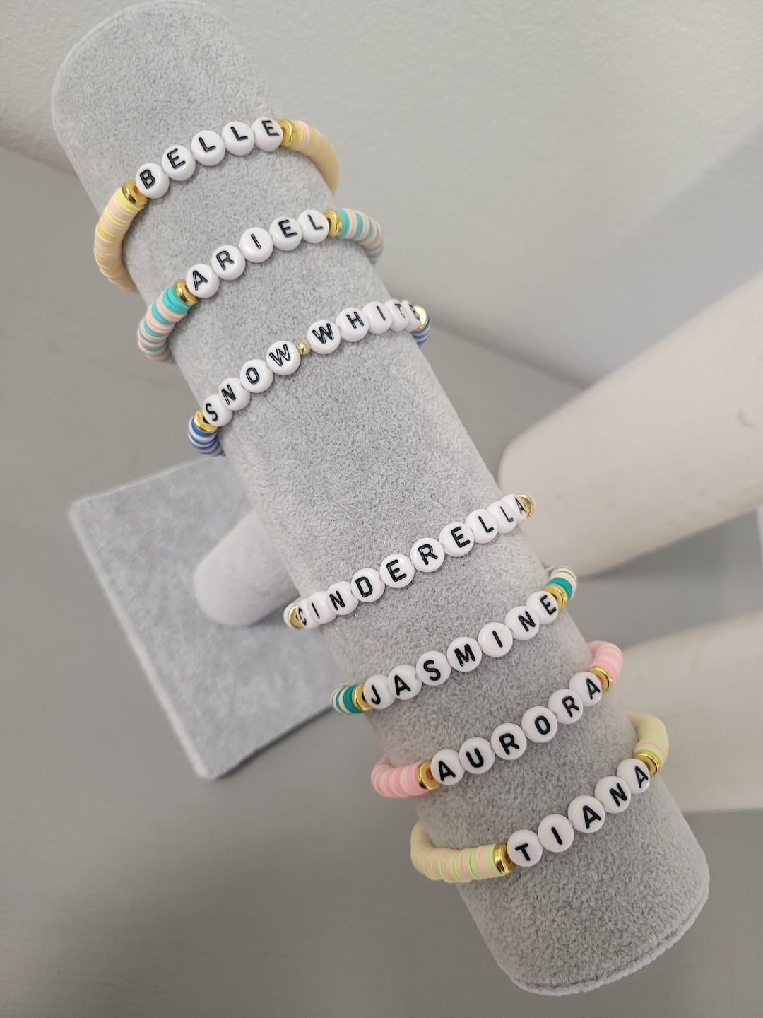 Princess Bracelets Disney Inspired Clay Beads Gold Beads for Adults ...