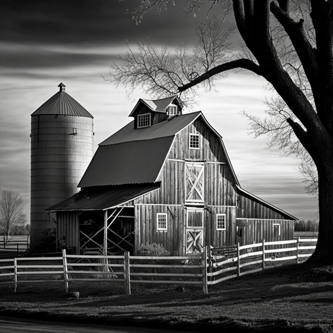 Digital Download, Black and White Farm House Canvas - Etsy