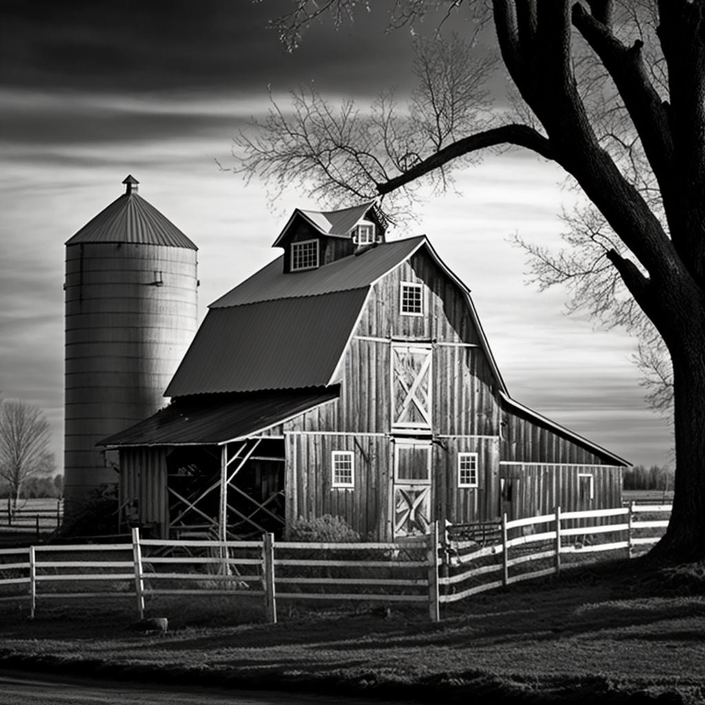 Digital Download, Black and White Farm House Canvas - Etsy