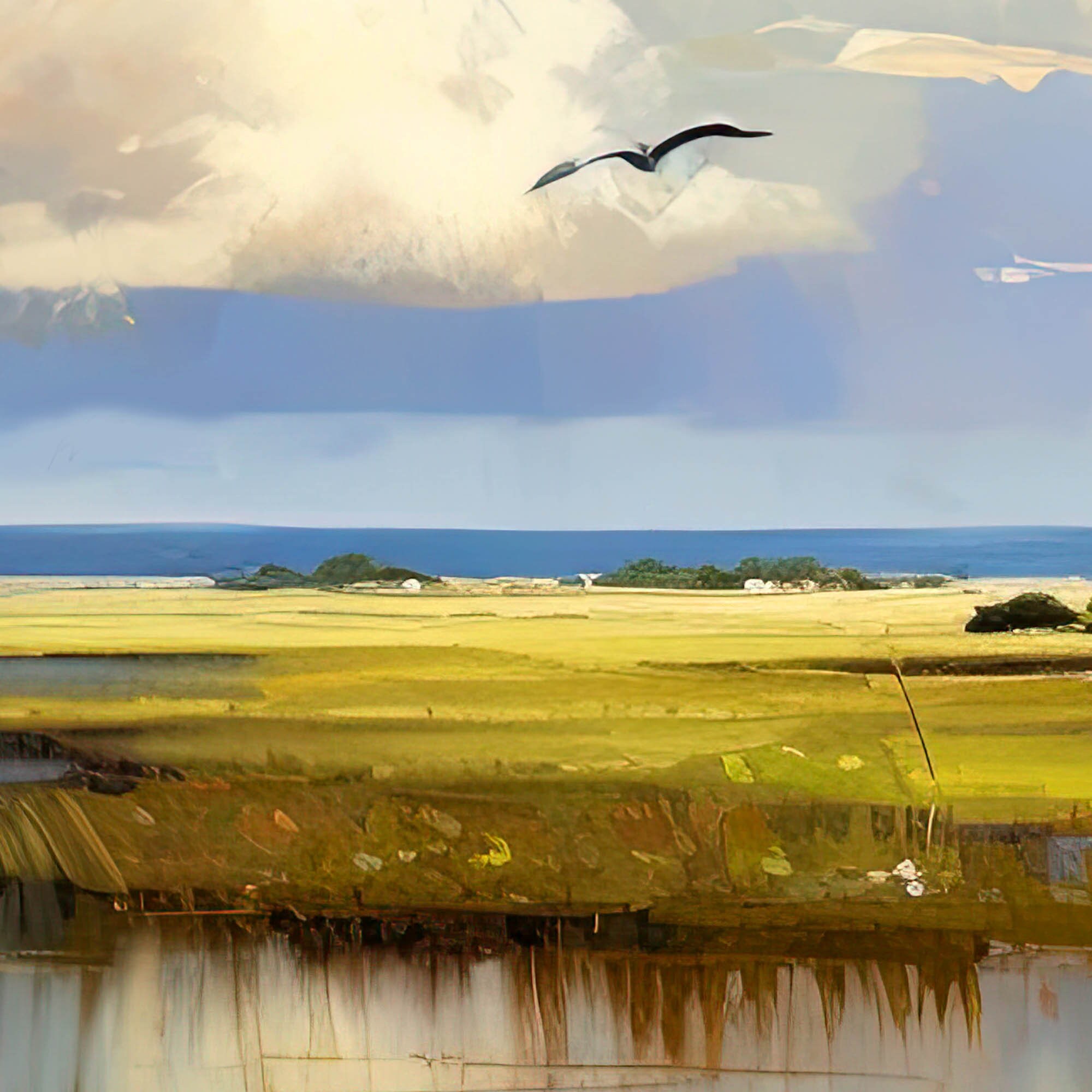 Salt Marsh Landscape Art Print: Vintage Coastal Storm Painting (digital ...