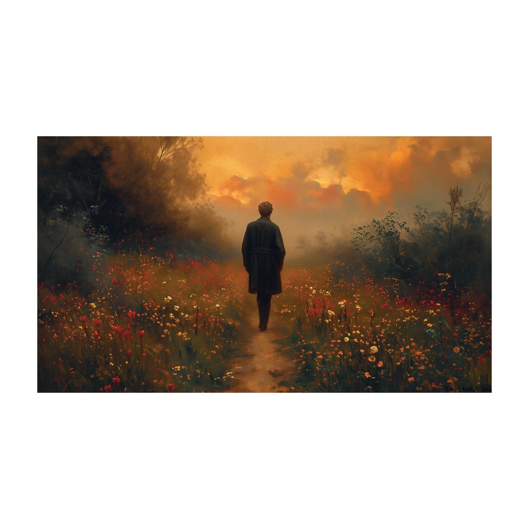 Sunset Field Art Print: Vintage Landscape Painting (digital Download ...