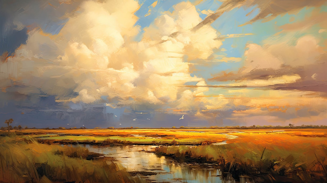 Salt Marsh Sunset Landscape Wall Art Vintage Post Impressionism Art ...
