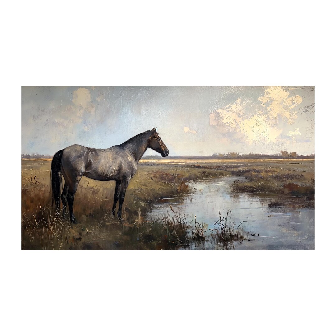 Pferde Creek Feld Landschaft Wand Kunst Vintage Realist 18. Kunst Stil Digitaler Download Kunst ...