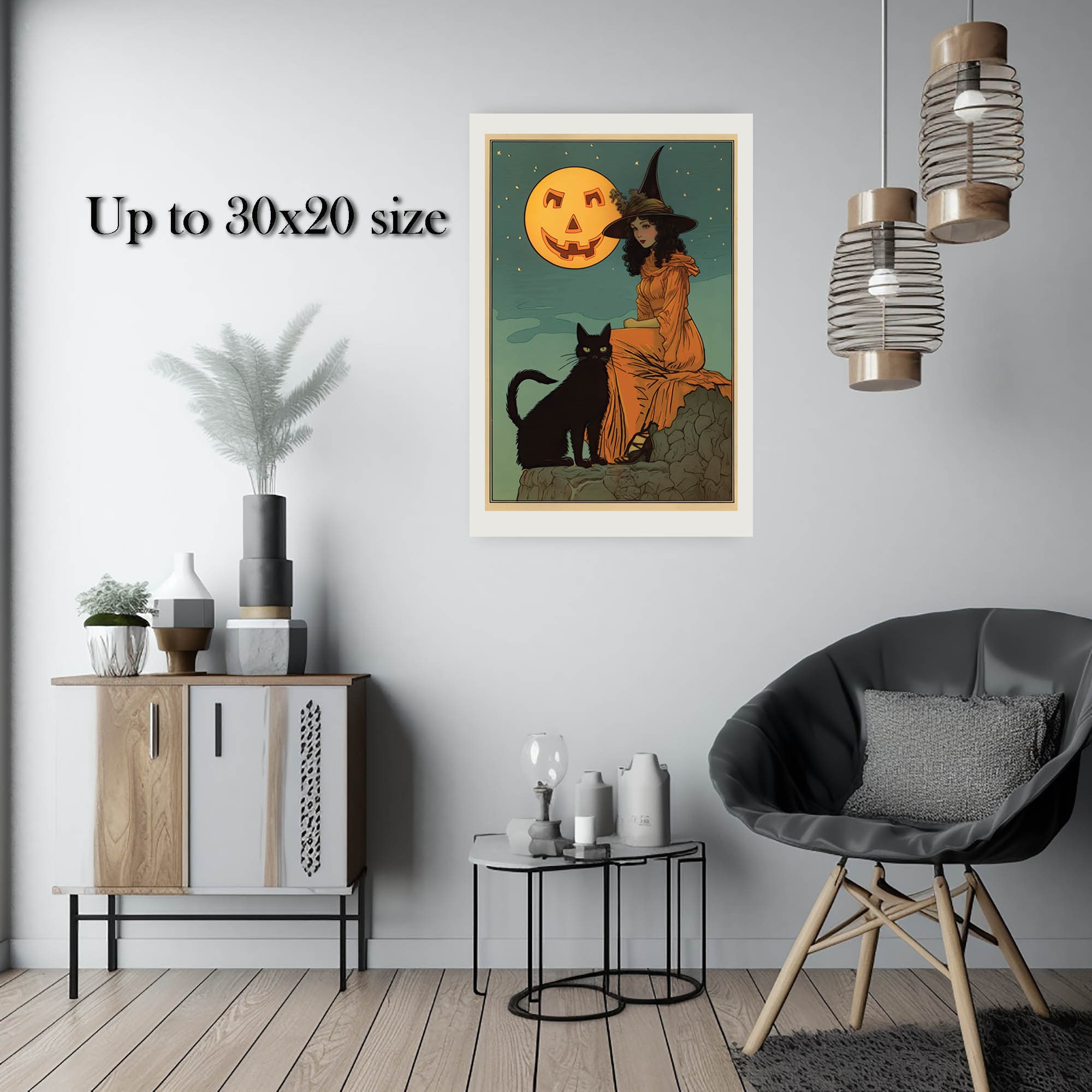 Witch Black Cat Art Halloween Card Art Vintage Illustration - Etsy