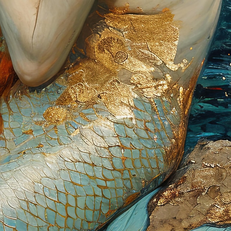 Beautiful Woman Mermaid Classical Fantasy Siren Vintage 19th Century ...