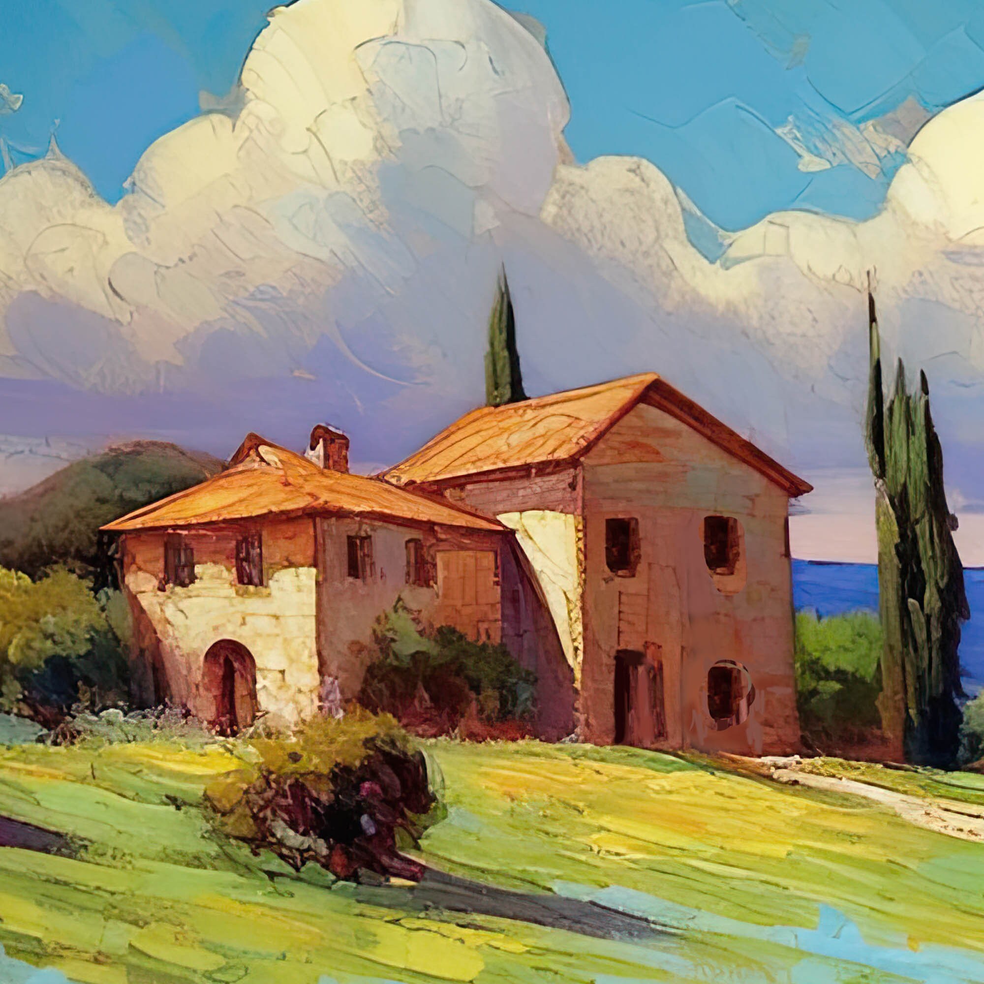 Beautiful Colorful Tuscan Italian Landscape Villa in Summer Digital ...