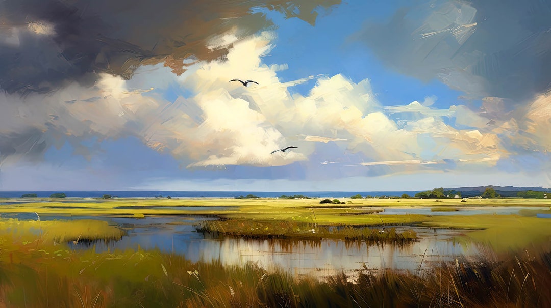 Salt Marsh Landscape Wall Art Vintage Post Impressionism Art Style ...