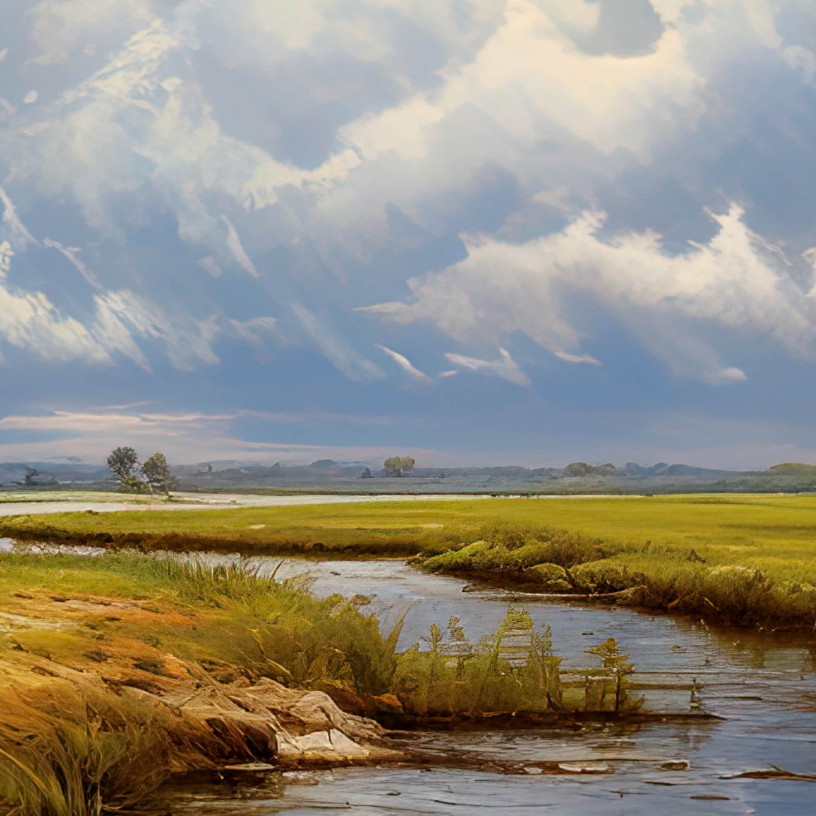 Salt Marsh Landscape Wall Art Vintage Post Impressionism Art Style ...