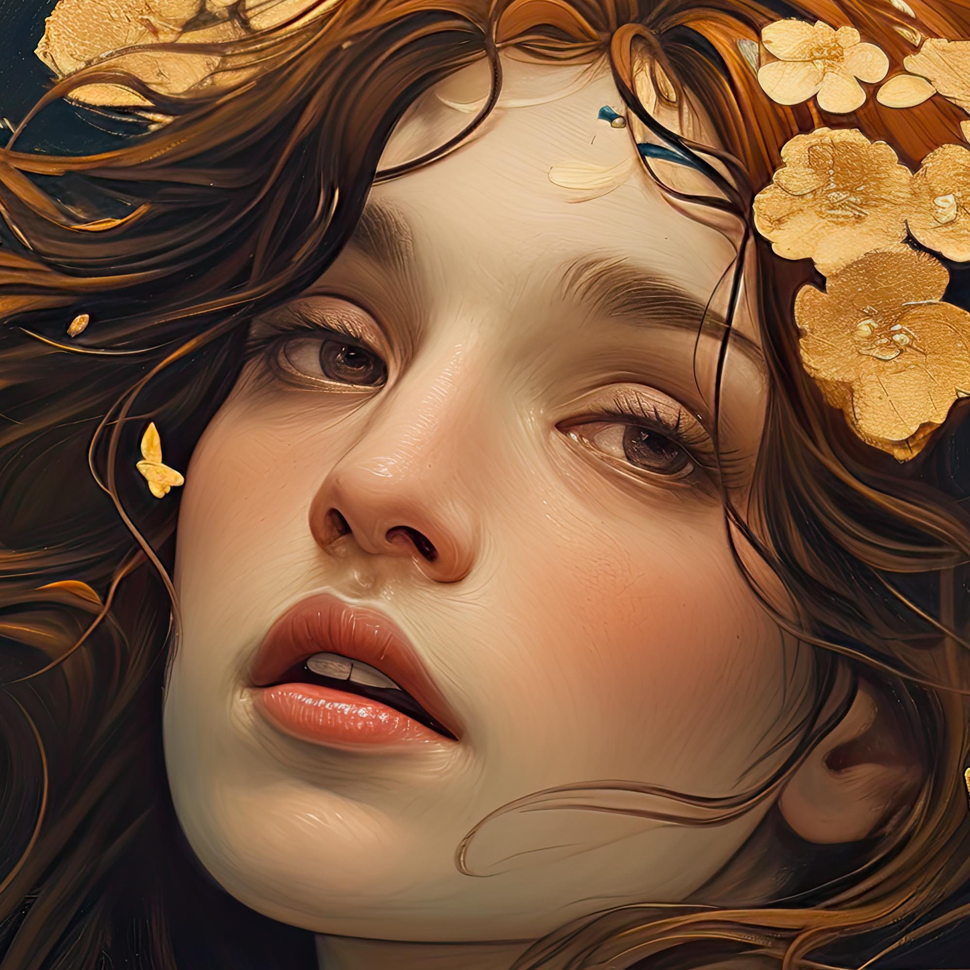 Beautiful Woman Spirit Spring Sun Gold Leaf Design Vintage 19th Century ...