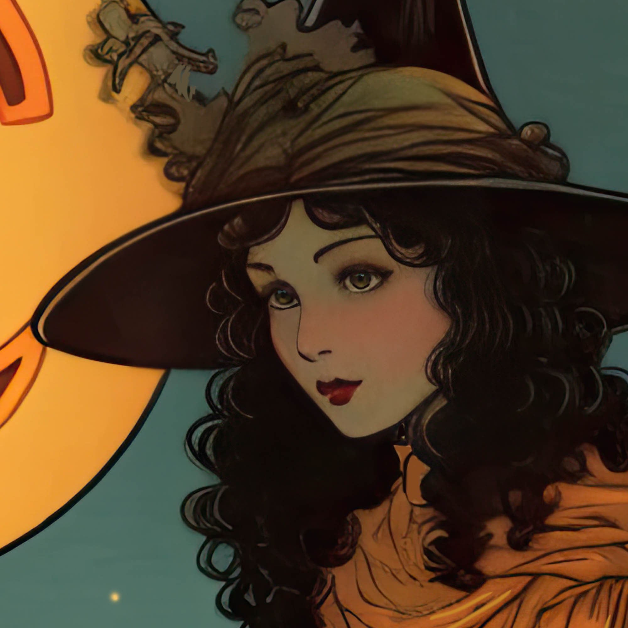 Witch Black Cat Art Halloween Card Art Vintage Illustration - Etsy