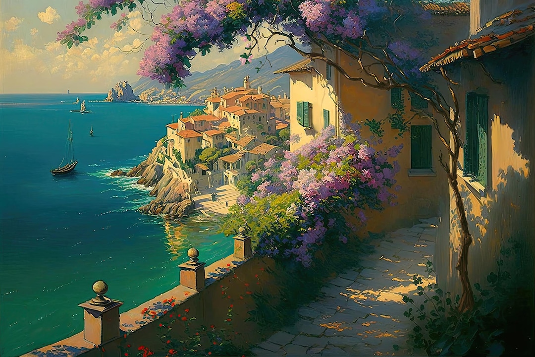 Italian Coast Art Print: Mediterranean Sea Village, Impressionist ...