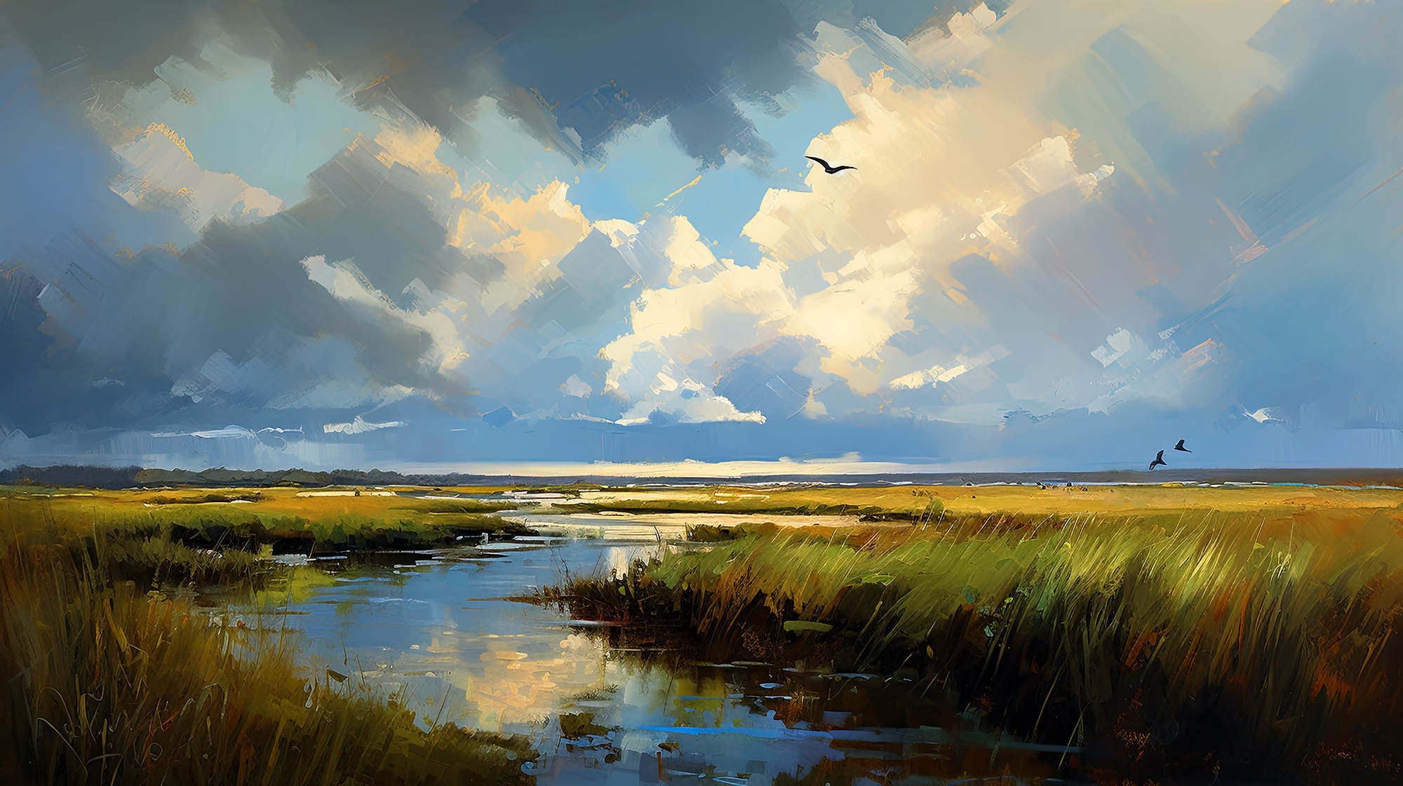 Salt Marsh Landscape Wall Art Vintage Post Impressionism Art Style ...