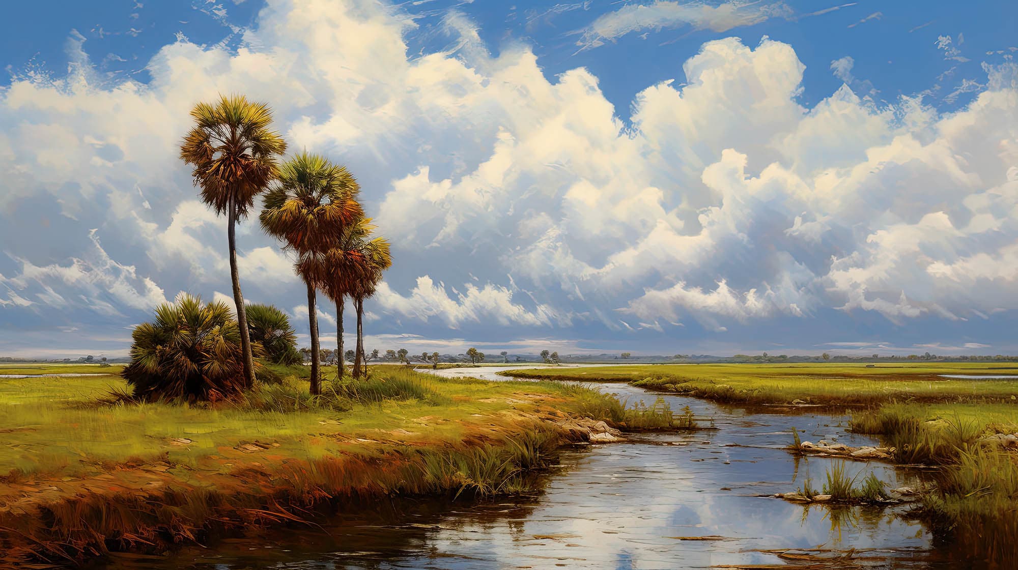 Salt Marsh Landscape Wall Art Vintage Post Impressionism Art Style ...