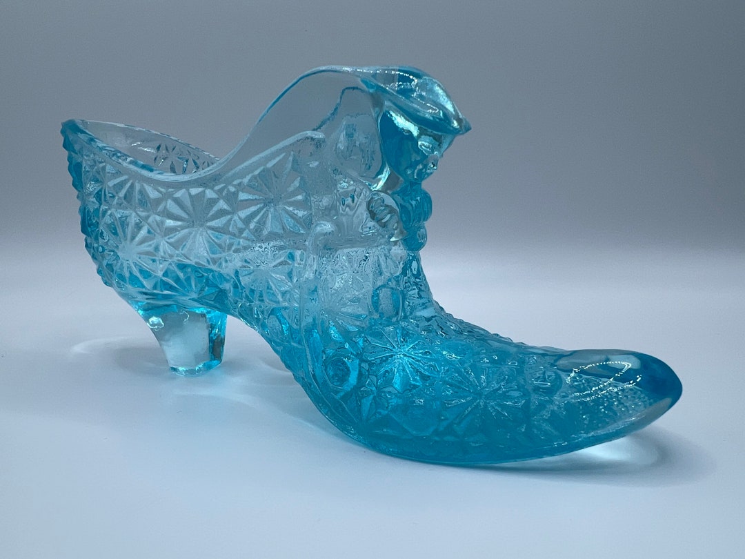Fenton Art Glass Light Blue Cat Head Shoe - Vintage Collectible Cat ...