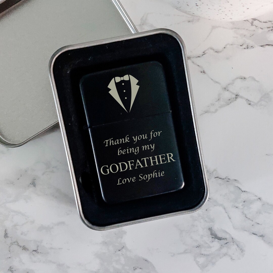 Personalised Godfather Black Lighters Engraved, THANK YOU for Being My ...