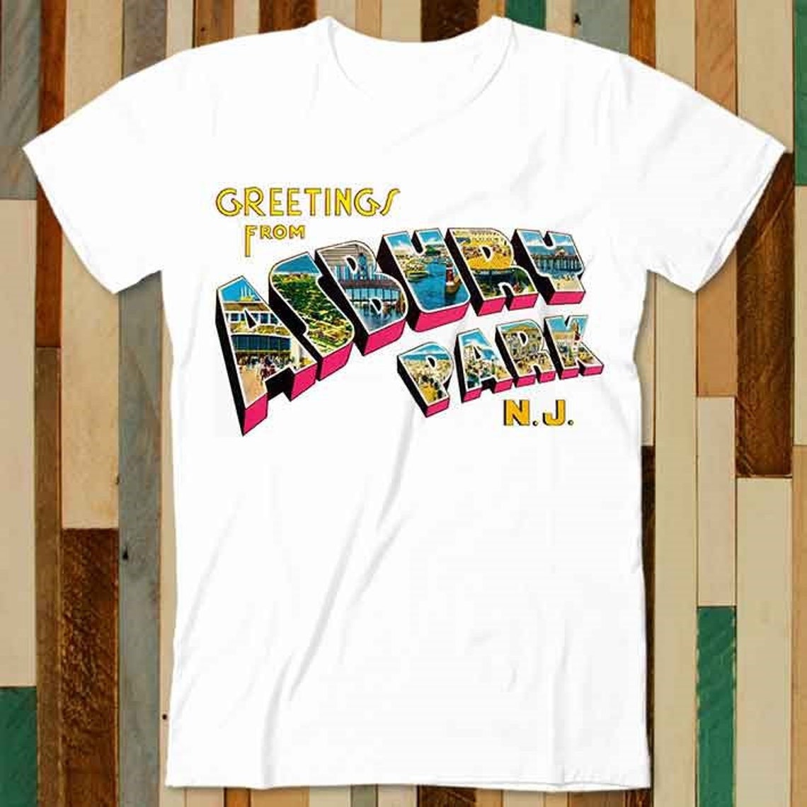 Greetings From Asbury Park NJ 70s Rock Music Retro T Shirt Adult Unisex ...