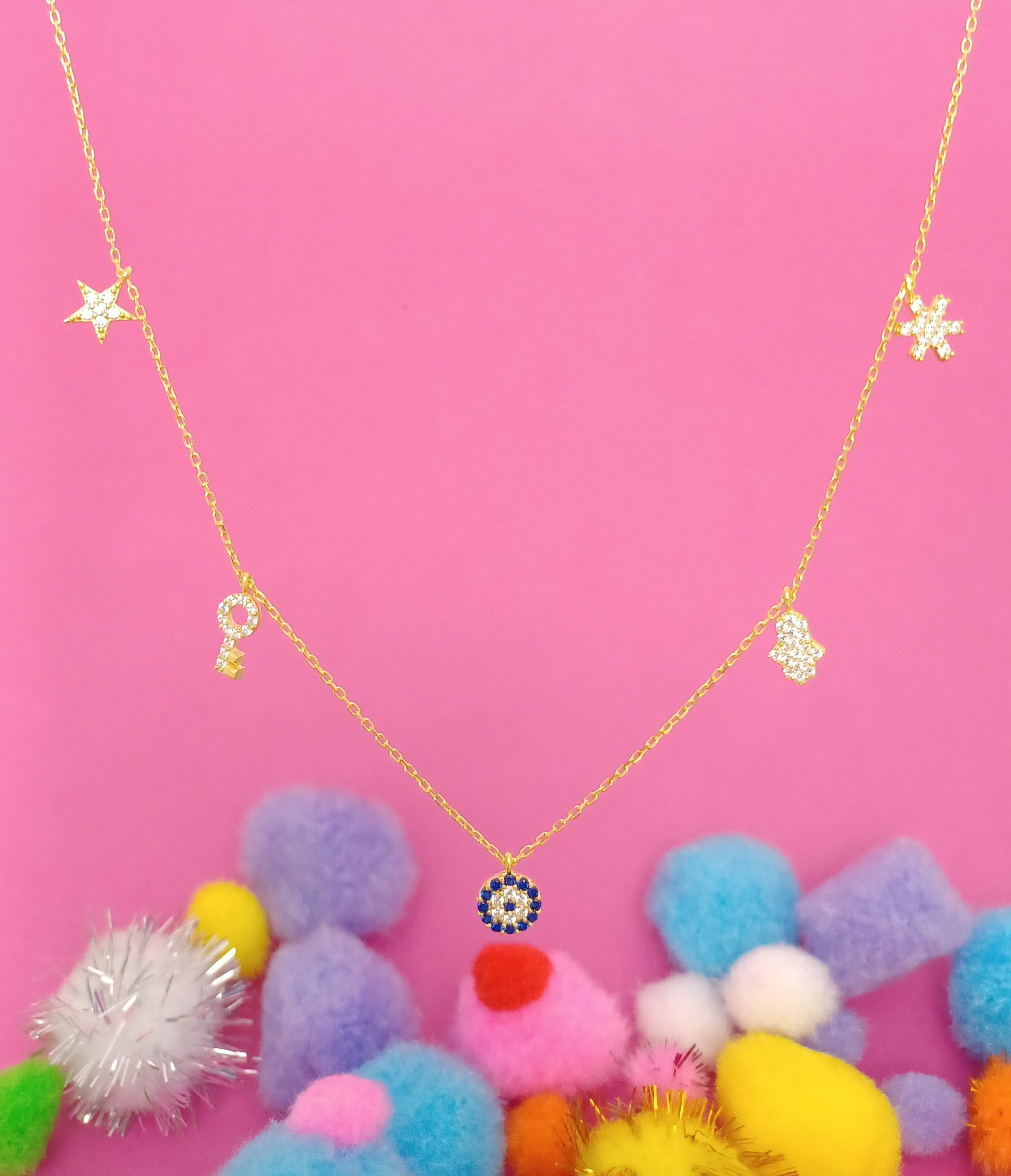 Nazar Necklace 925 Sterling Silver Lucky Necklace 14K Gold Plated Evil ...