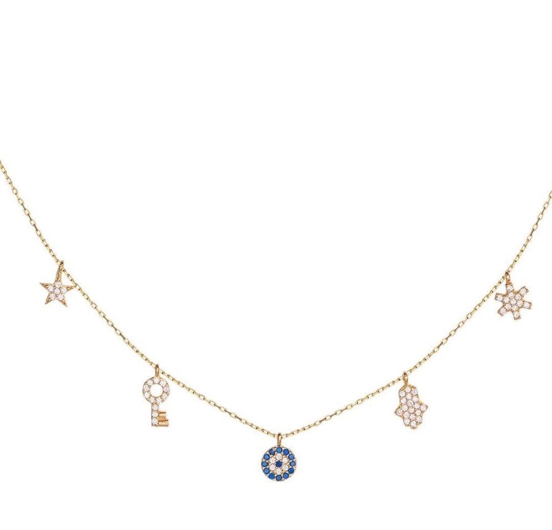 Nazar Necklace 925 Sterling Silver Lucky Necklace 14K Gold Plated Evil ...