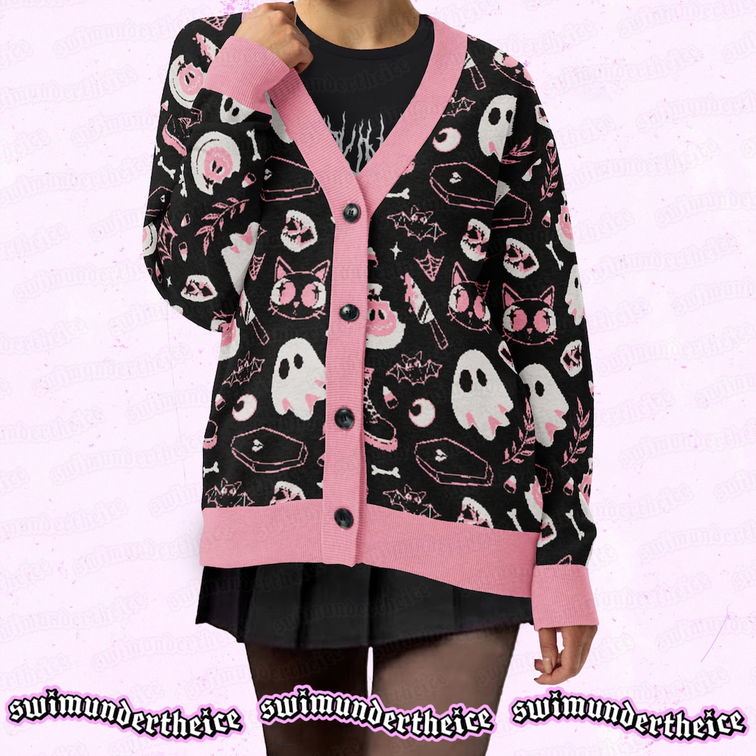 Spooky Cardigan | Knitted Halloween Sweater Cute Pinkoween Goth ...