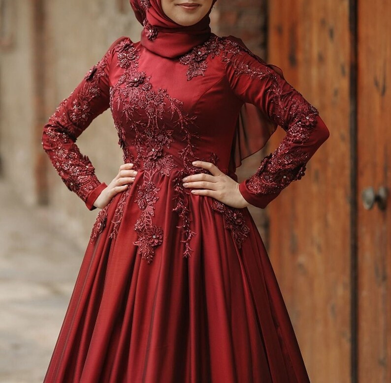 Burgundy Evening Dress Burgundy Wedding Dress Muslim Nikah - Etsy