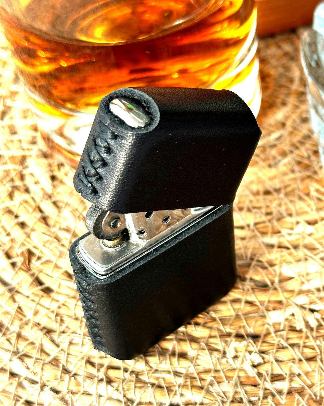 Custom Black Genuine Leather Zippo Lighter Case – Stylish Rugged Cover ...