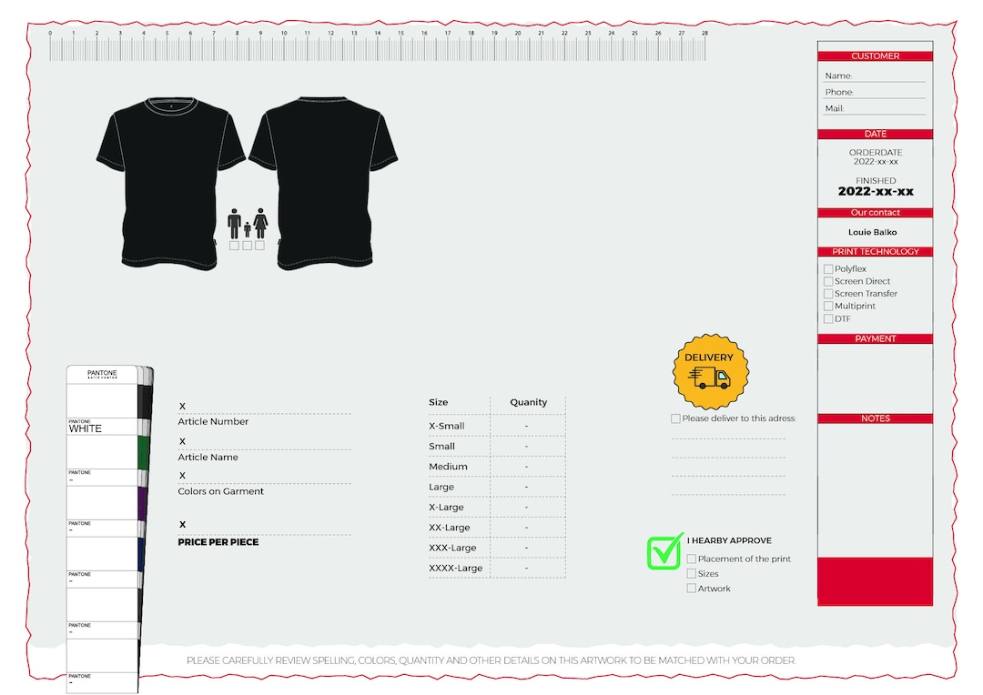 Textile Print Order Form Pdf/ai - Etsy