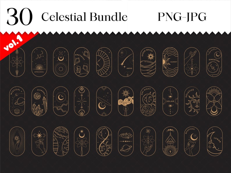 30 Beautiful Celestial Images in Gold, Celestial Png Bunddle, Celestial ...