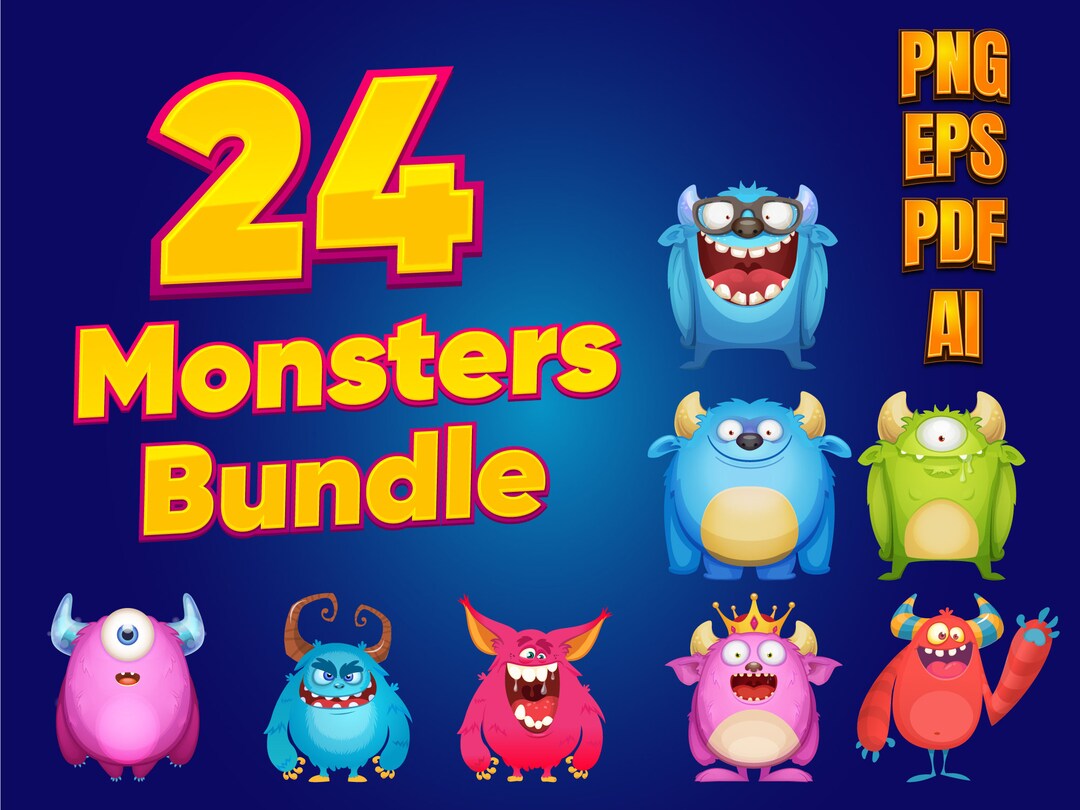 Monsters Bundle, Monsters Vector, Monsters PNG, Monsters PDF, 24 Design ...