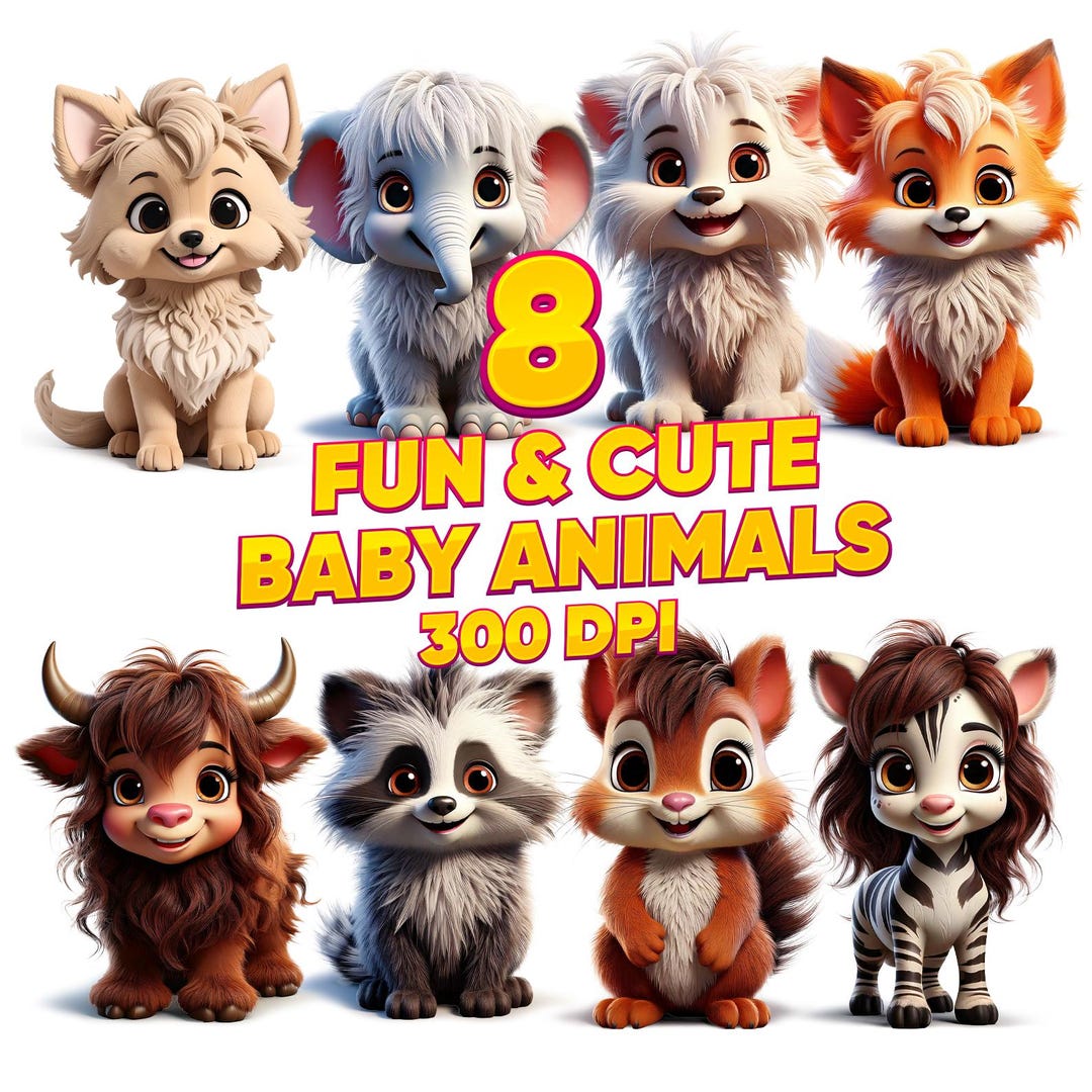 Baby Animals Clipart, 8 PNG Images (digital Download) - Etsy